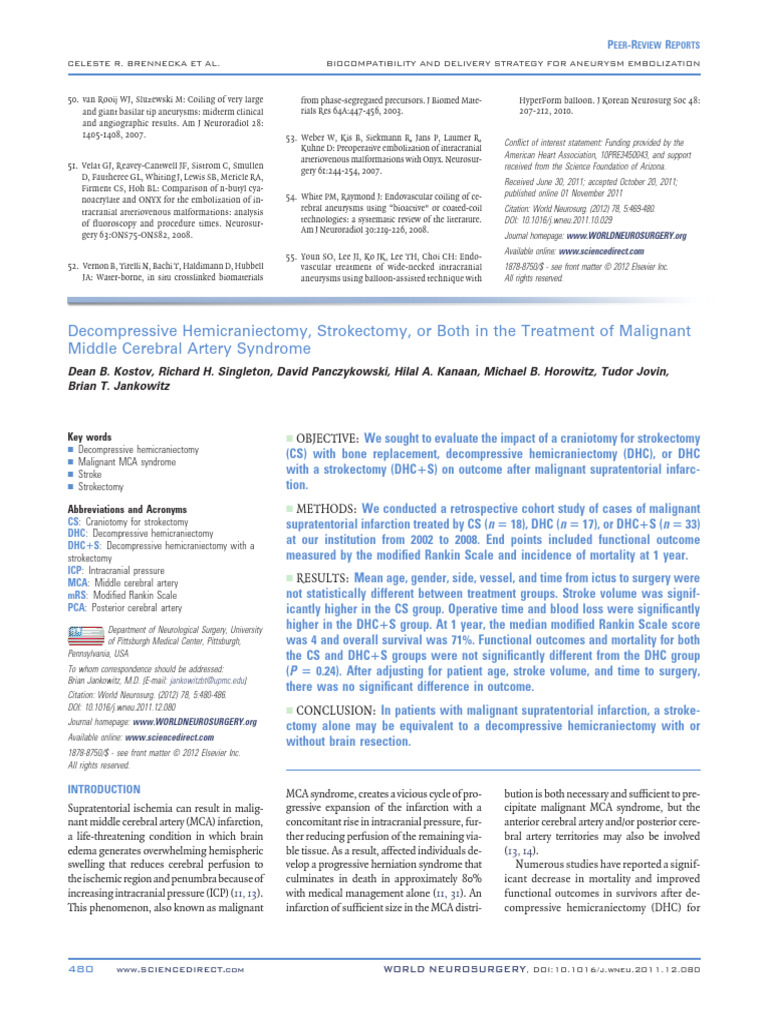 Decompressive Hemicraniectomy, Strokectomy, or Both in The Treatment of ...