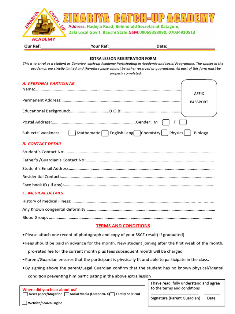 Extra Lesson Registration Form | PDF