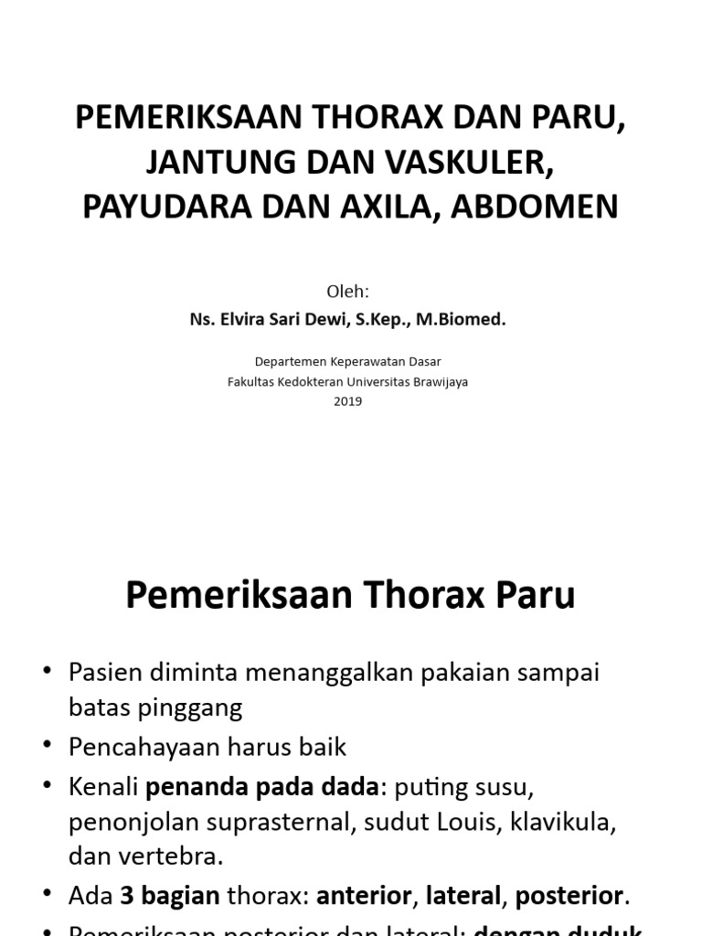 Pemeriksaan Fisik Thorax Paru Jantung Vaskuler Payudara Axilla Abdomen ...