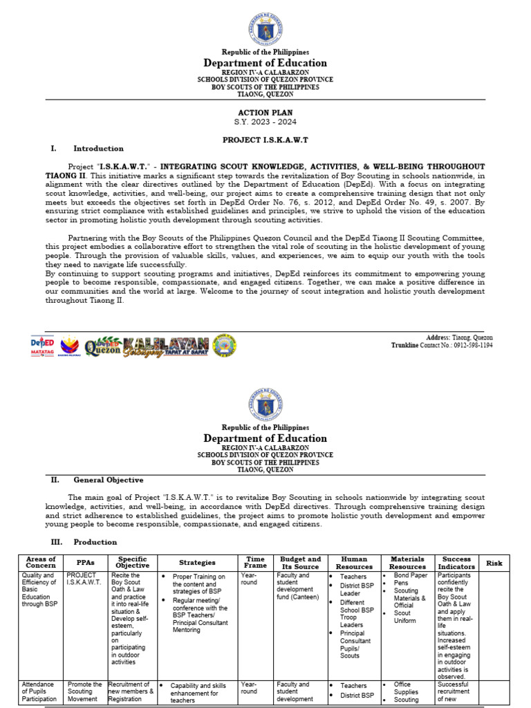 Action Plan - Tiaong II BSP | PDF | Scouting