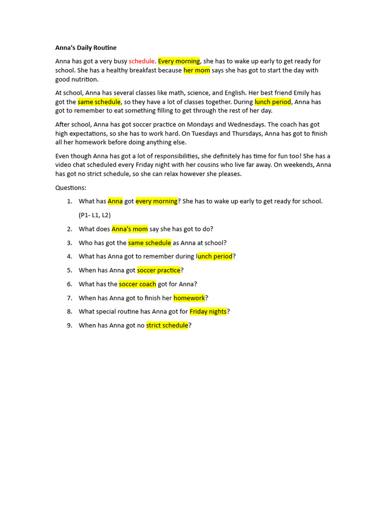 Anna's Daily Routine | PDF