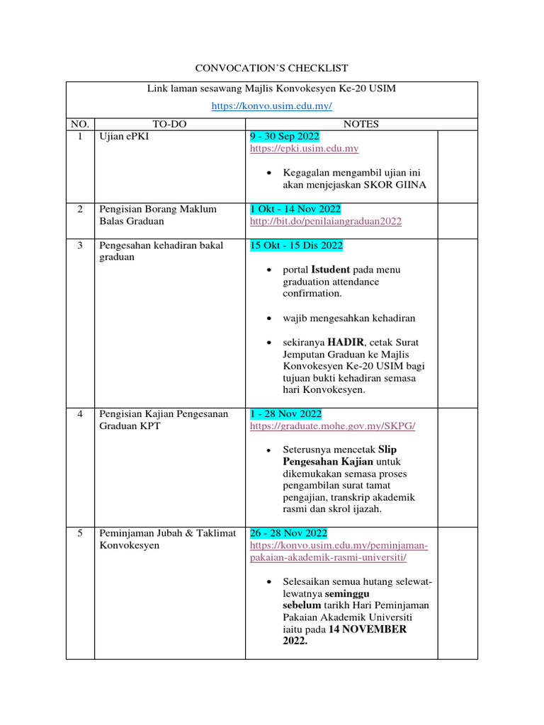 CONVOCATION Checklist | PDF