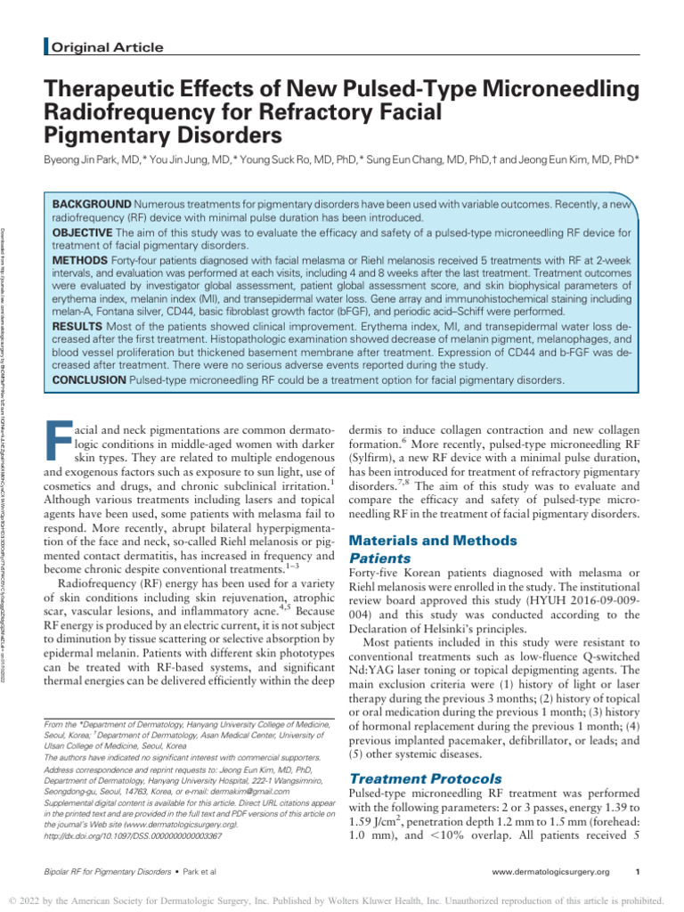Therapeutic Effects of New Pulsed-Type Microneedling Radiofrequency For ...