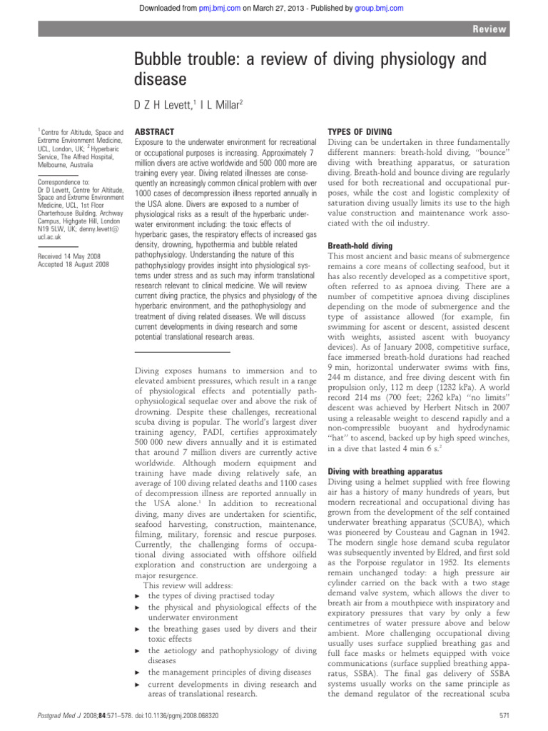 2008 Bubble Trouble A Review of Diving Physiology and Disease | PDF ...