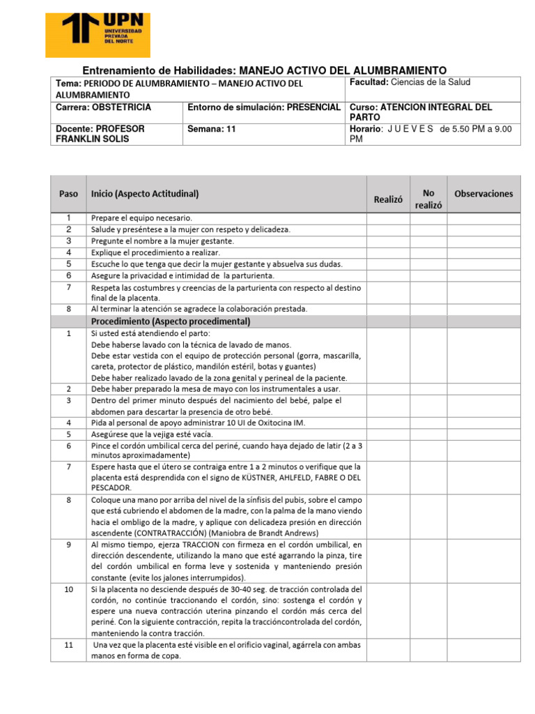 JP Lab Sem 12 Check List Alumbramiento | Descargar gratis PDF | Parto ... JP Lab Sem 12 Check List Alumbramiento | Descargar gratis PDF | Parto ...