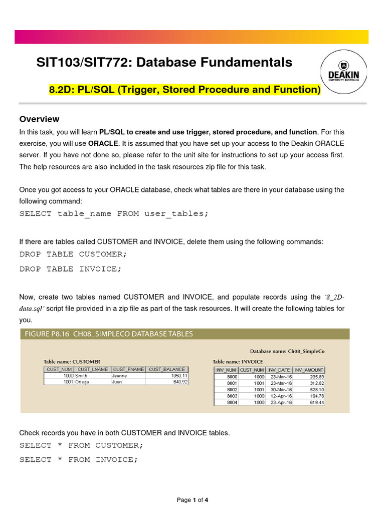 Sit103 Sit772-8.2d | PDF | Pl/Sql | Table (Database)