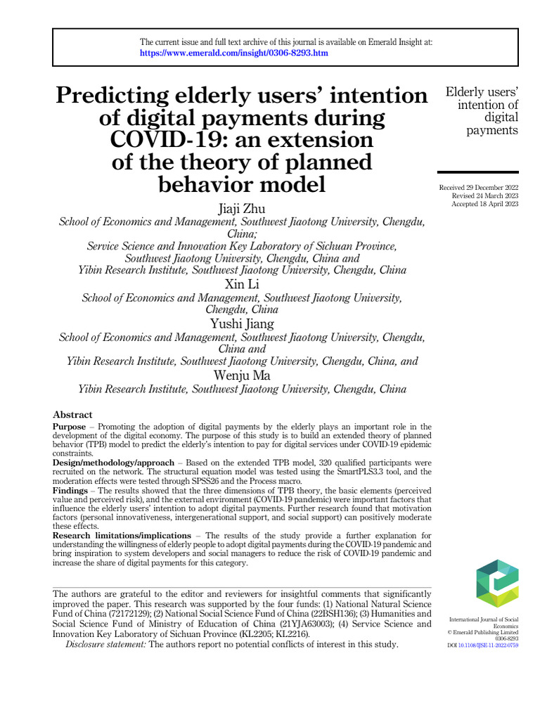 Zhu-2023-Predicting Elderly Users' Intention of Digital Payments During COVID-19 | PDF ...