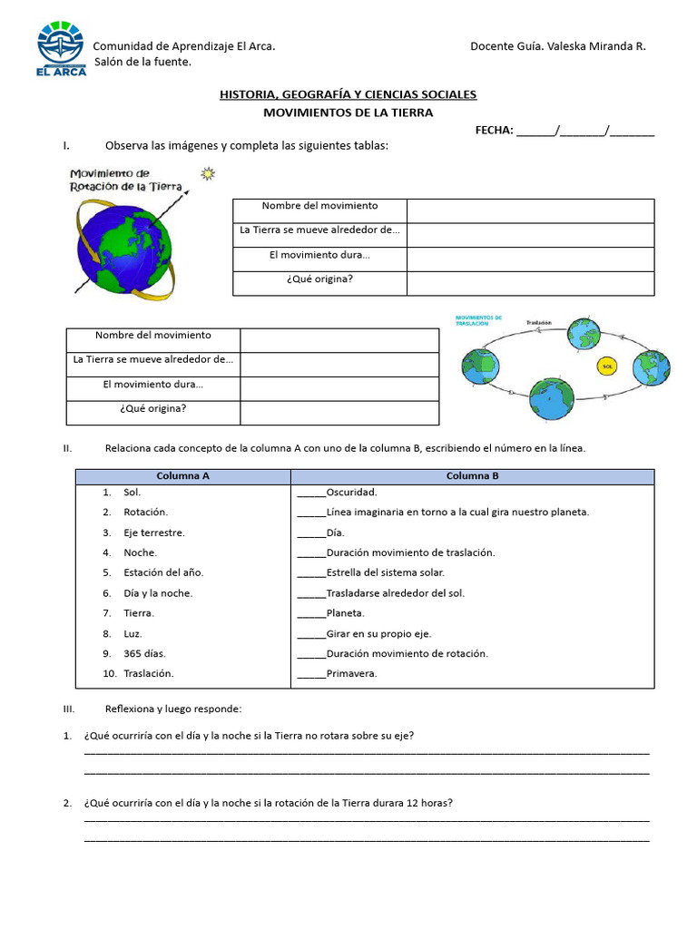 Movimientos de la Tierra: Actividades Educativas | PDF | Tierra | Rotación