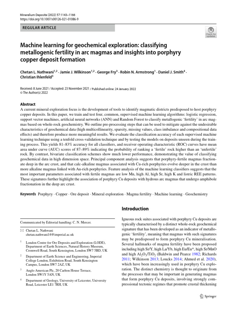 Machine Learning For Geochemical Exploration: Classifying Metallogenic ...
