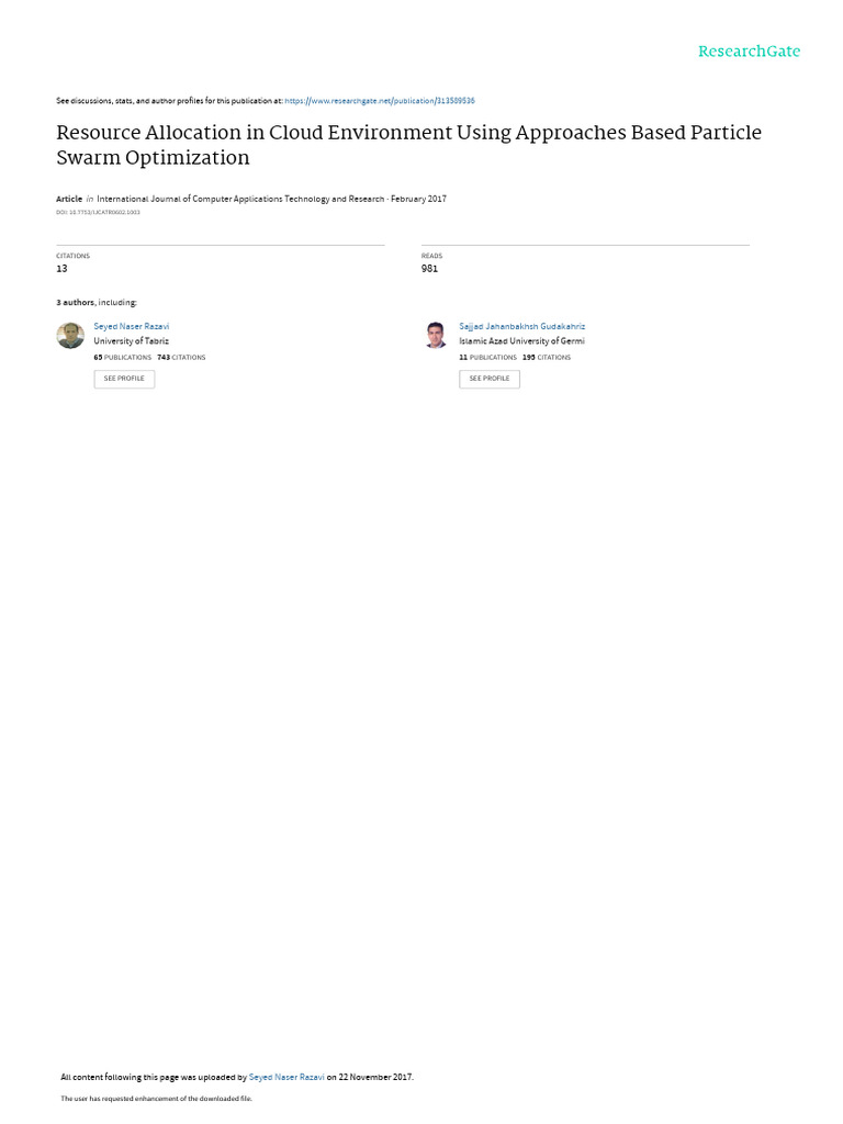 Resource Allocation in Cloud Environment Using App | PDF | Cloud Computing | Mathematical ...