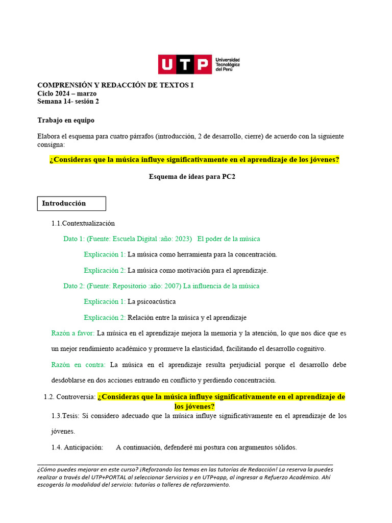 Esquema PC2-Redacción (1) | PDF | Ritmo | Aprendizaje