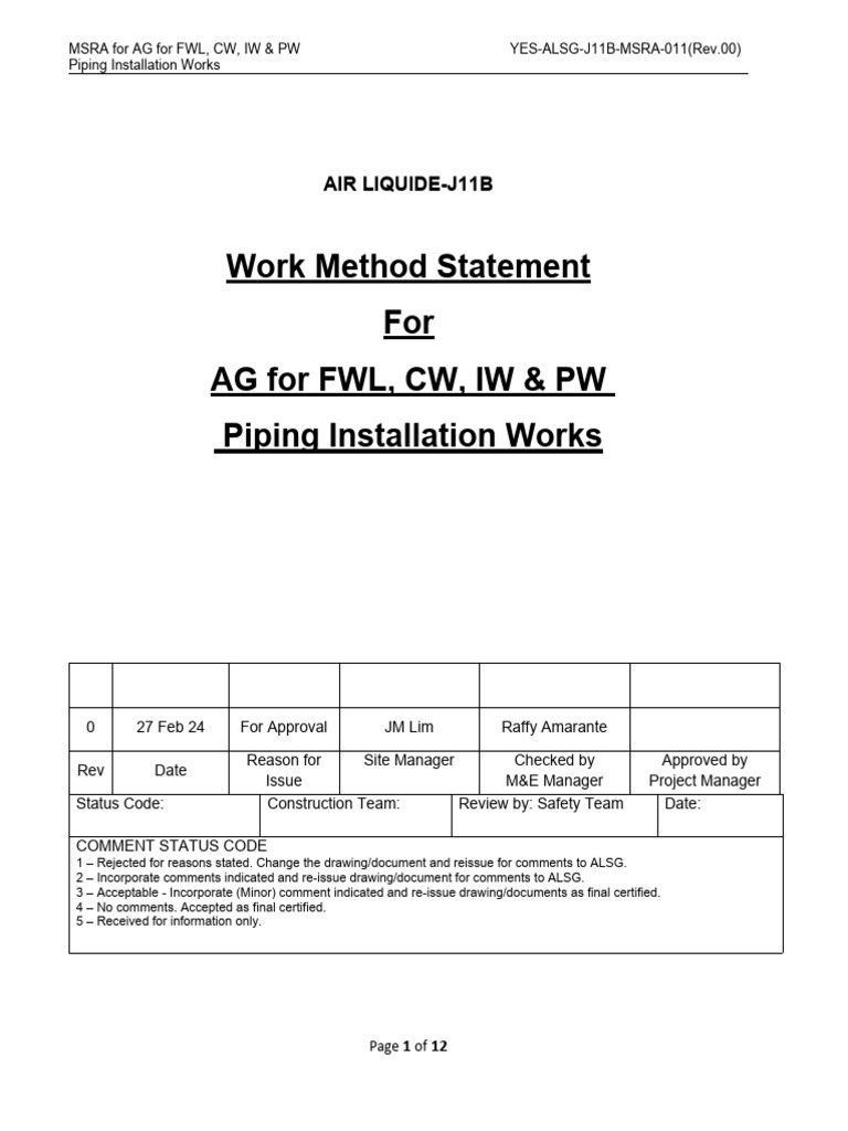 Piping Installation Work Method Statement | PDF | Crane (Machine ...