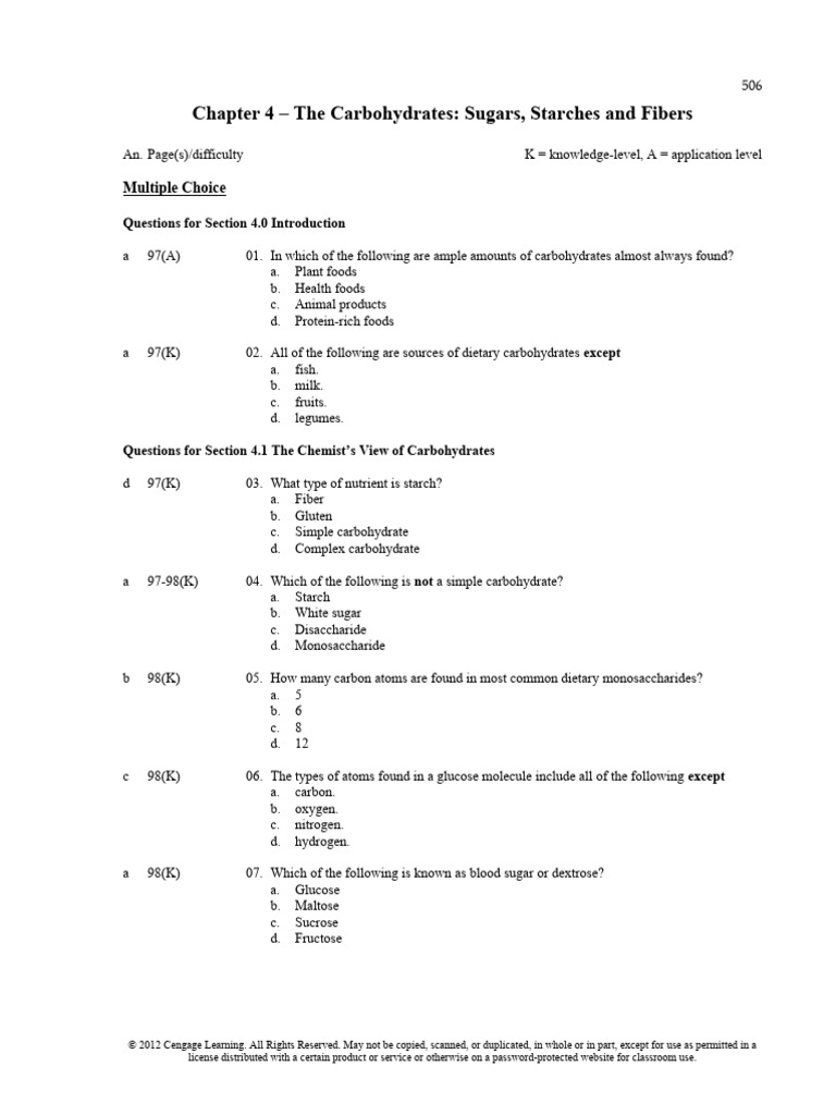 Chapter 4 The Carbohydrates Sugars Starches and Fibers | PDF ...