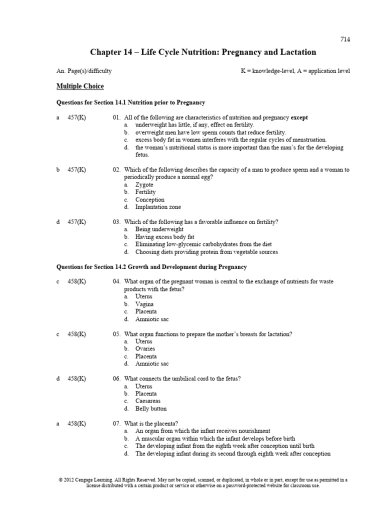 Chapter 14 Life Cycle Nutrition Pregnancy and Lactation | PDF ...