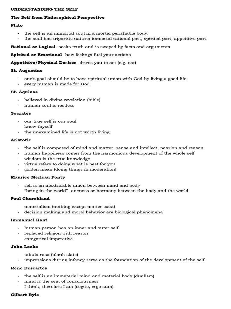 Understanding The Self Let Reviewer | PDF | Philosophy Of Self | Soul