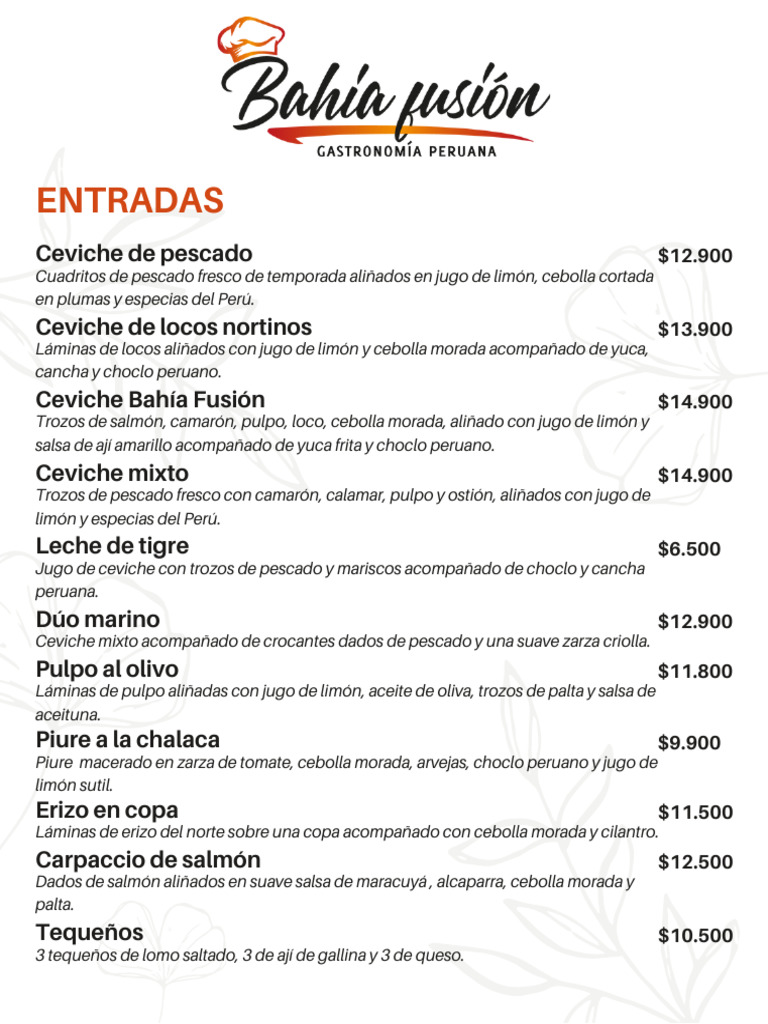 Menú Bahía Fusión de Mariscos | PDF | Mariscos | Salsa