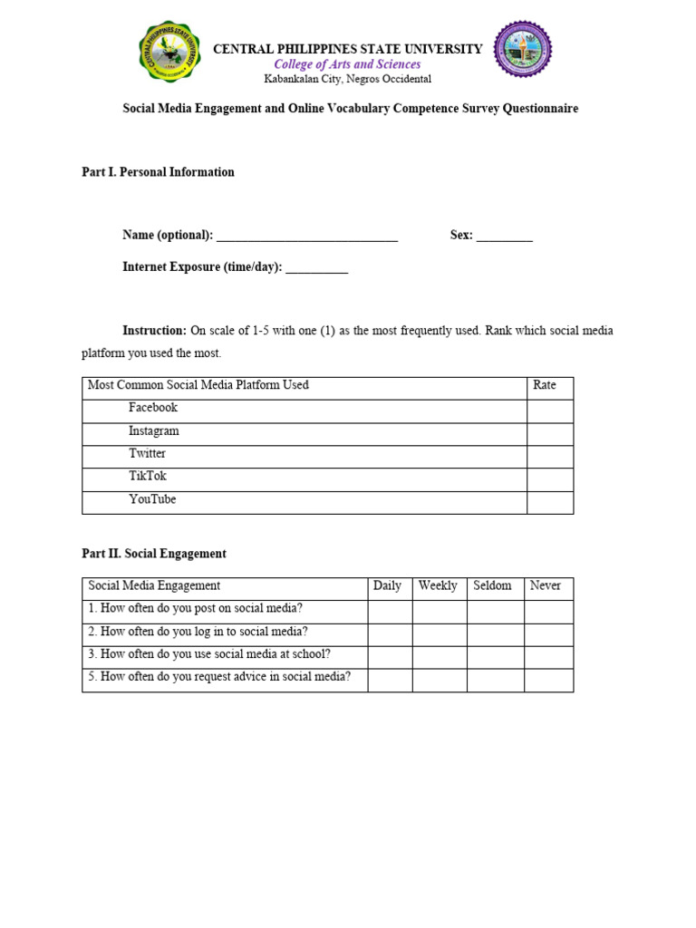 Social Media Use and Vocabulary Survey | PDF | Social Media | Popular ...