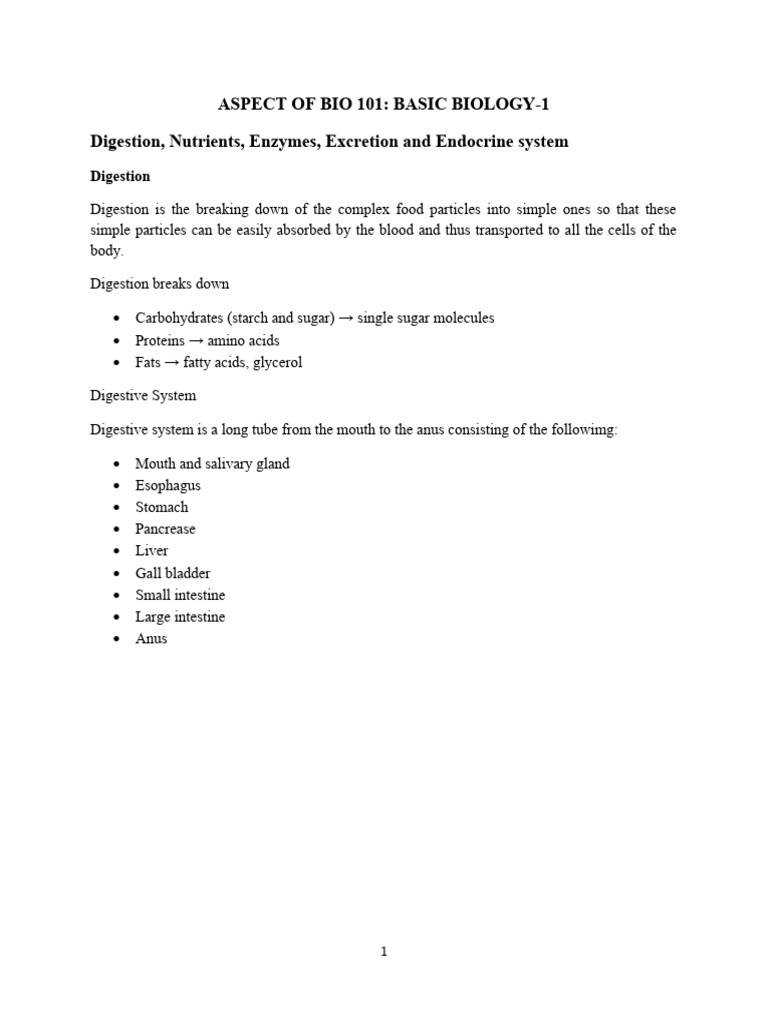 Digestion - Nutrients - Excection - Endocrine - BIO 101 - General ...