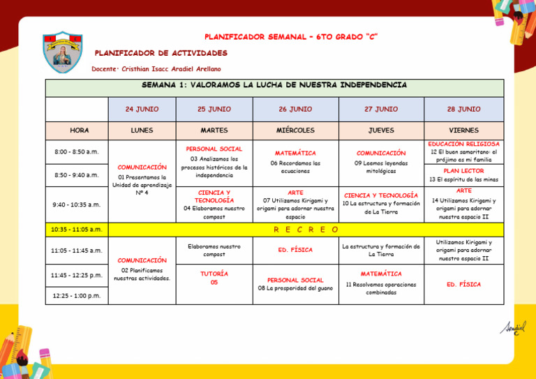 SEMANA 2 PLANIFICADOR SEMANAL - 6TO GRADO EDA 4- | PDF