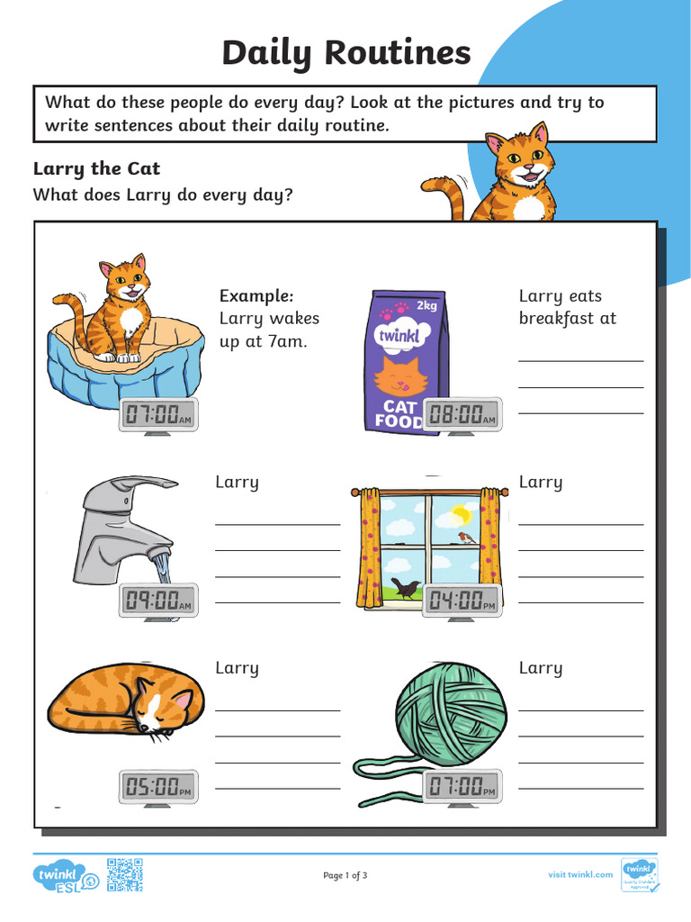 Daily Routines Worksheet Kids A1 A2 - Ver - 7 | PDF | English As A ...