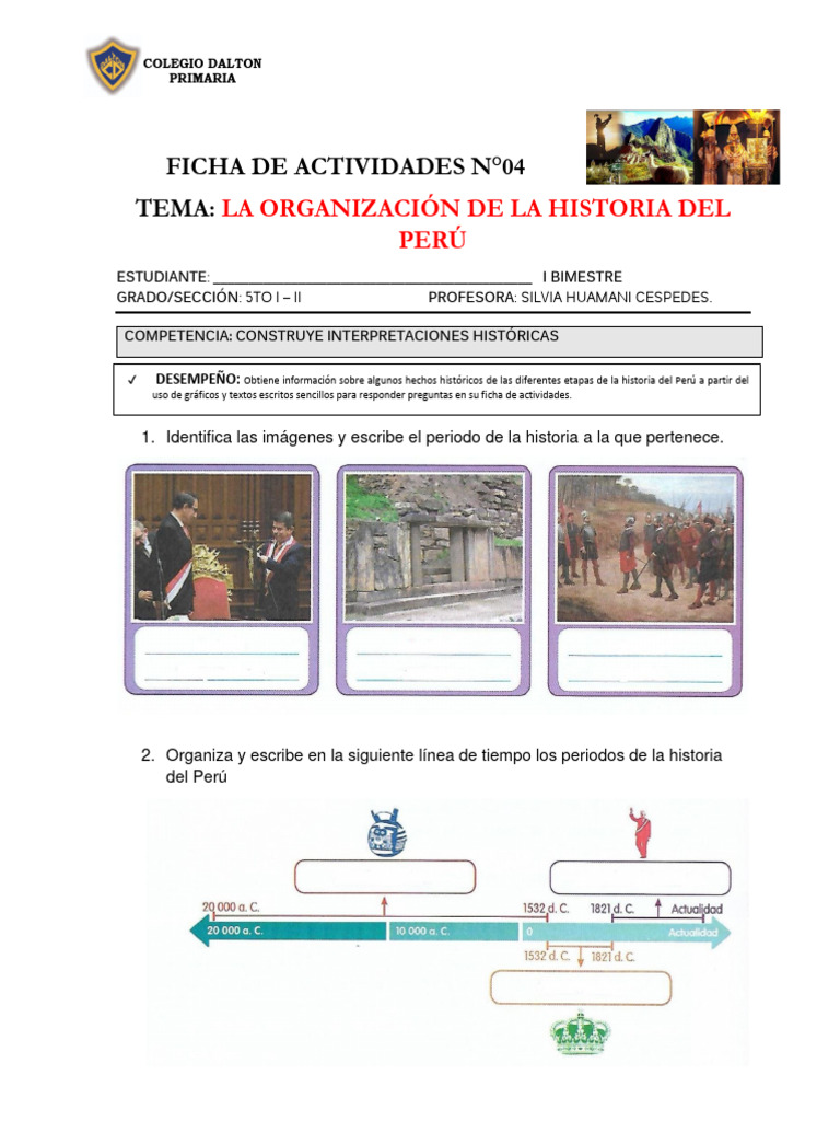 FICHA_N04_-_ORGANIZACION_DE_LA_HISTORIA_DEL_PERU_-_5TO_GRADO | PDF