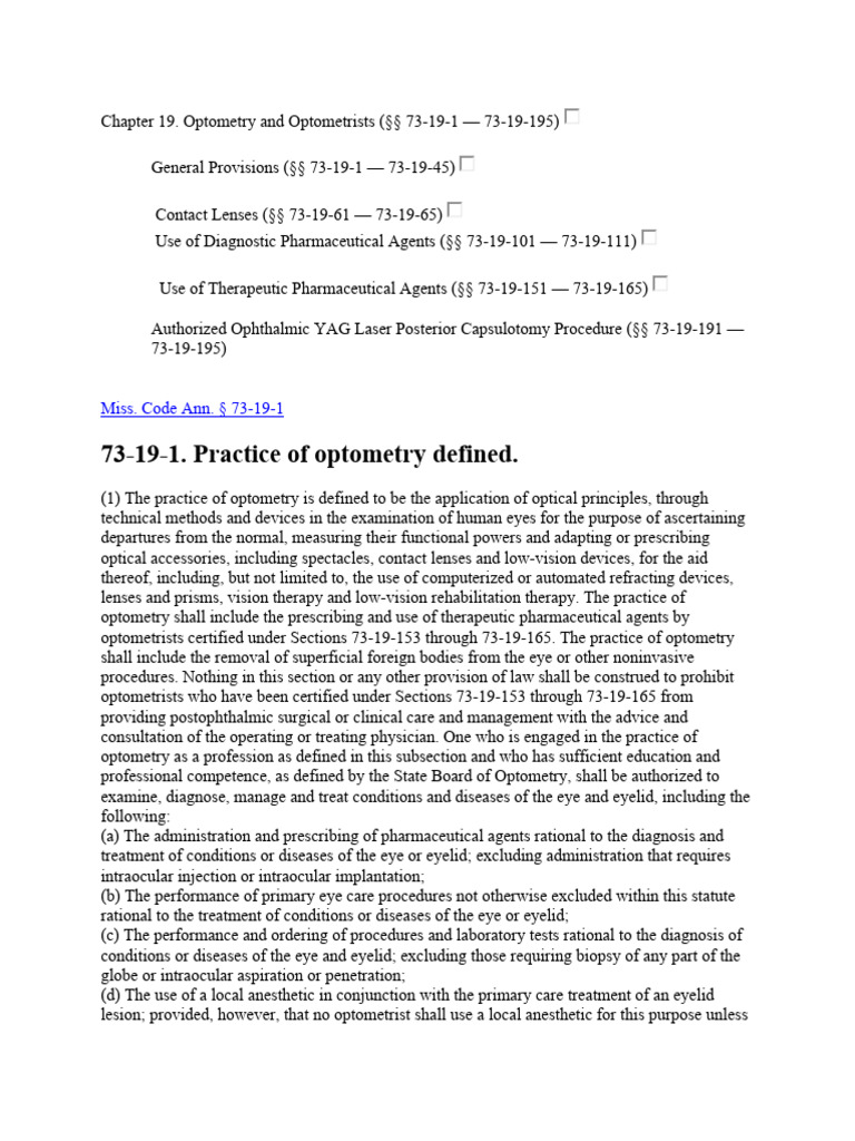 NEW LAW Chapter 19. Optometry and Optometrists 73-19-1 - 73-19-195 2021 ...