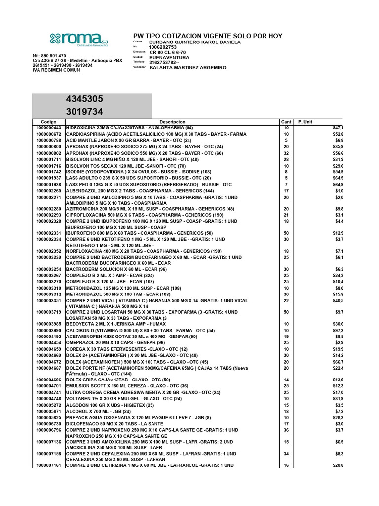 Factura 41000 Cliente Karol Burbano Cedula 1006202753 | PDF | Drogas ...