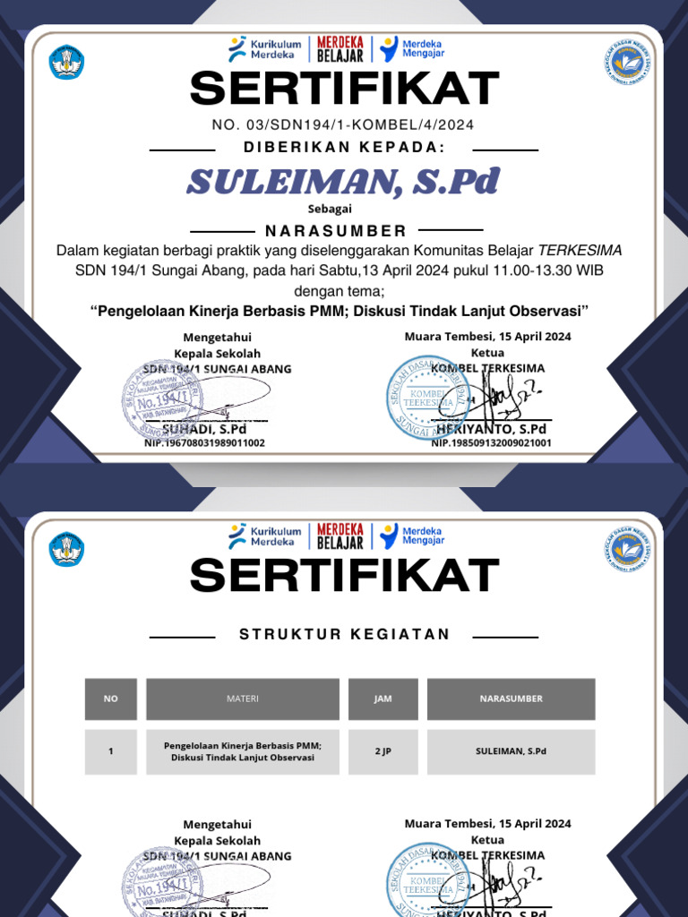 Contoh Sertif Narasumber | PDF