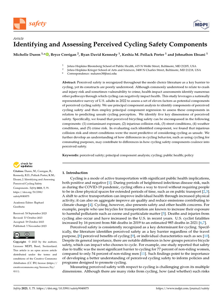 Identifying and Assessing Perceived Cycling Safety | PDF | Risk | Safety
