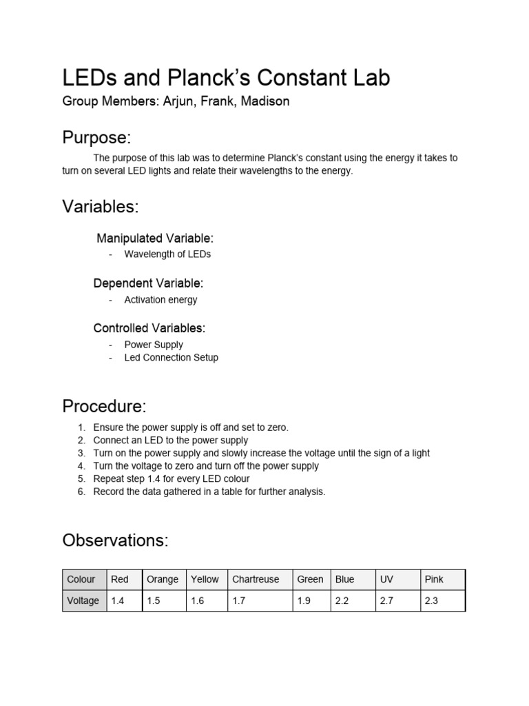 LED lab | PDF | Wavelength | Light Emitting Diode