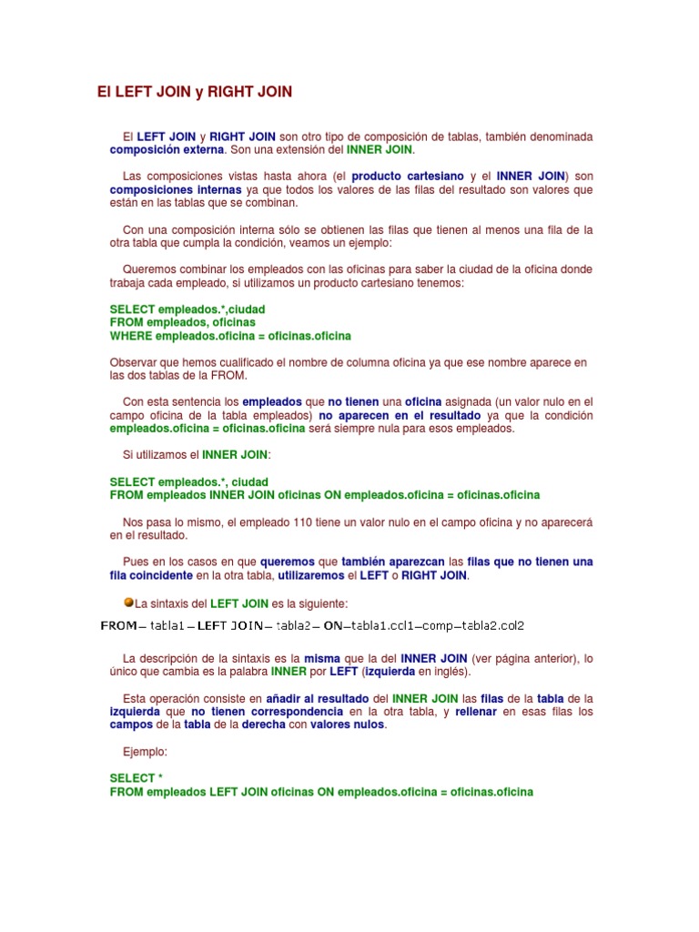 El Left Join y Right Join | PDF | Gestión de datos | Software
