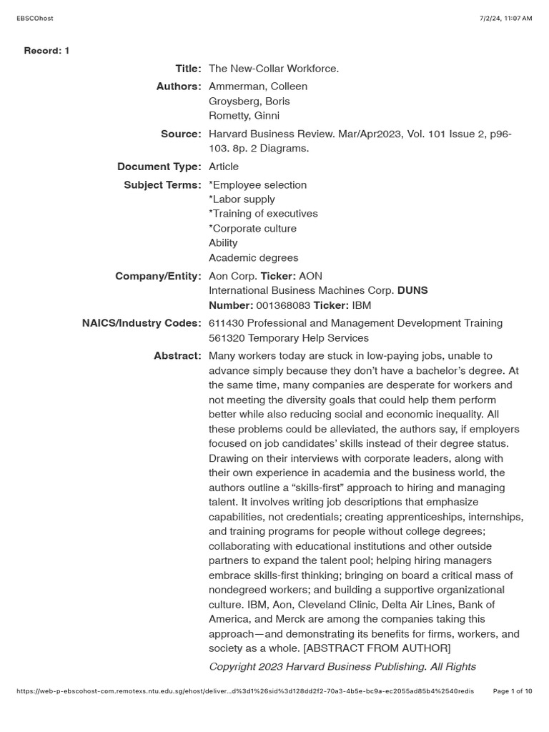 The New-Collar Workforce, Harvard Business Review | PDF | Employment ...