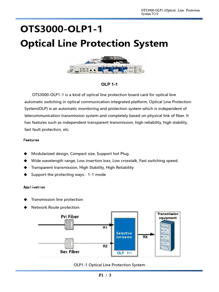 OTS3000-OLP1-1 Optical Line Protection System V2.0 | PDF | Optical ...