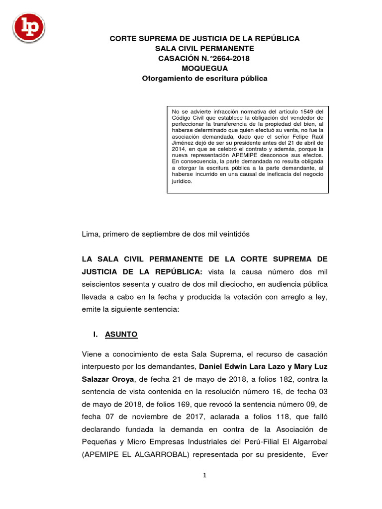 Casacion-2664-2018-Moquegua-LPDerecho Uuu | PDF | Ley común | Justicia