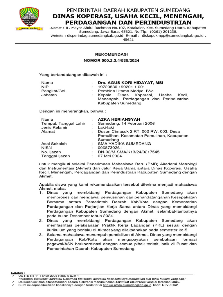 Rekomendasi PMB Akmet untuk Azka Heriansyah | PDF