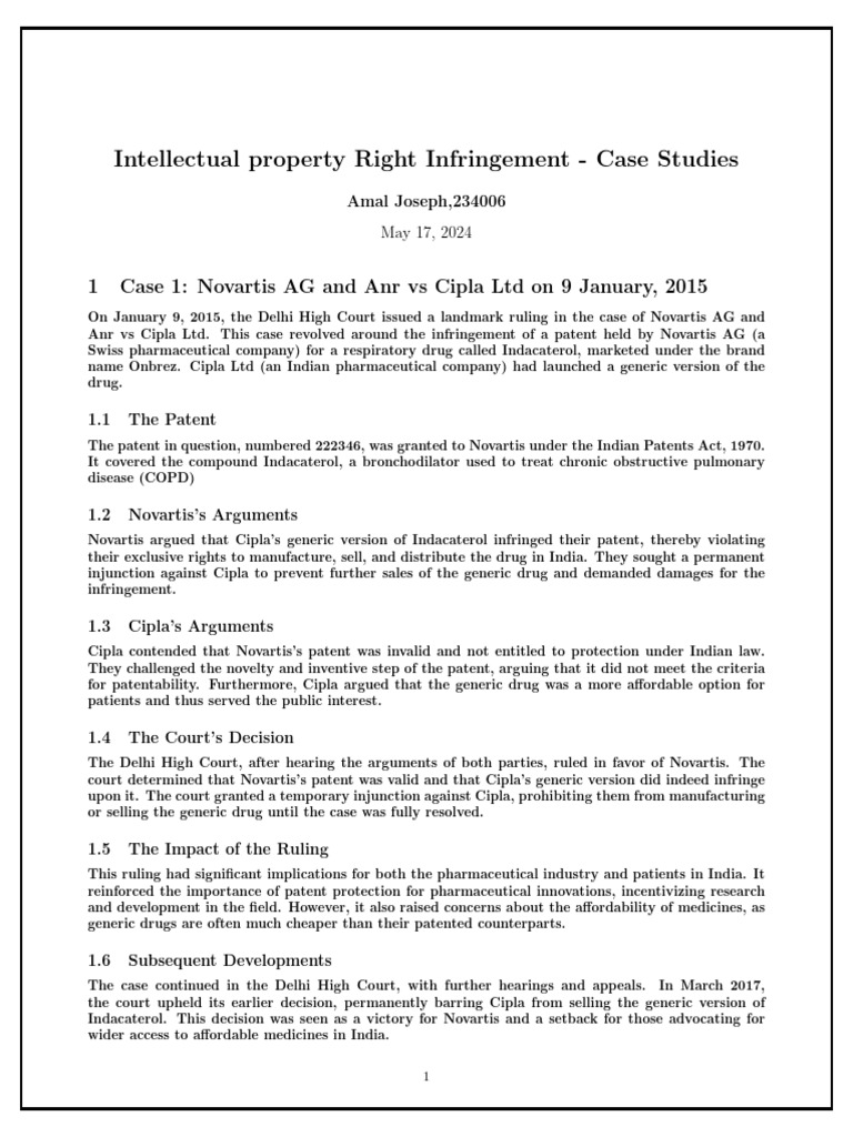 Intellectual Property Right Violation Case Studies | PDF | Novartis ...