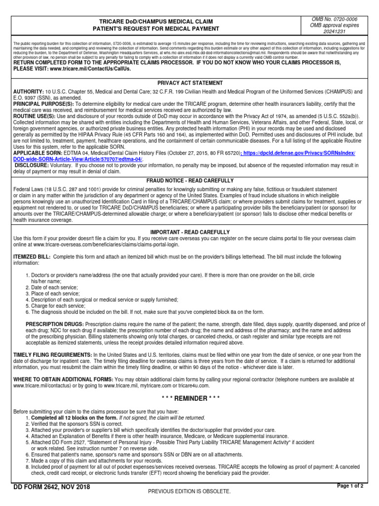 DD 2642 | PDF | Medical Prescription | Medicare (United States)