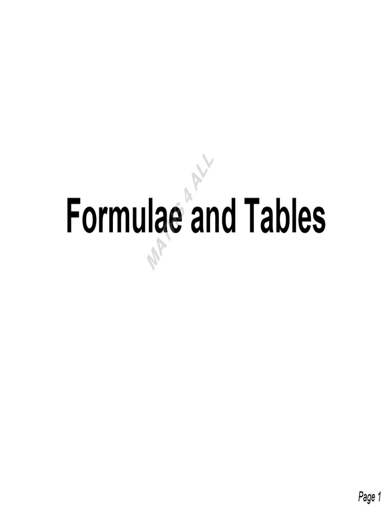 Formulae Tables | PDF | Area | Mathematical Objects