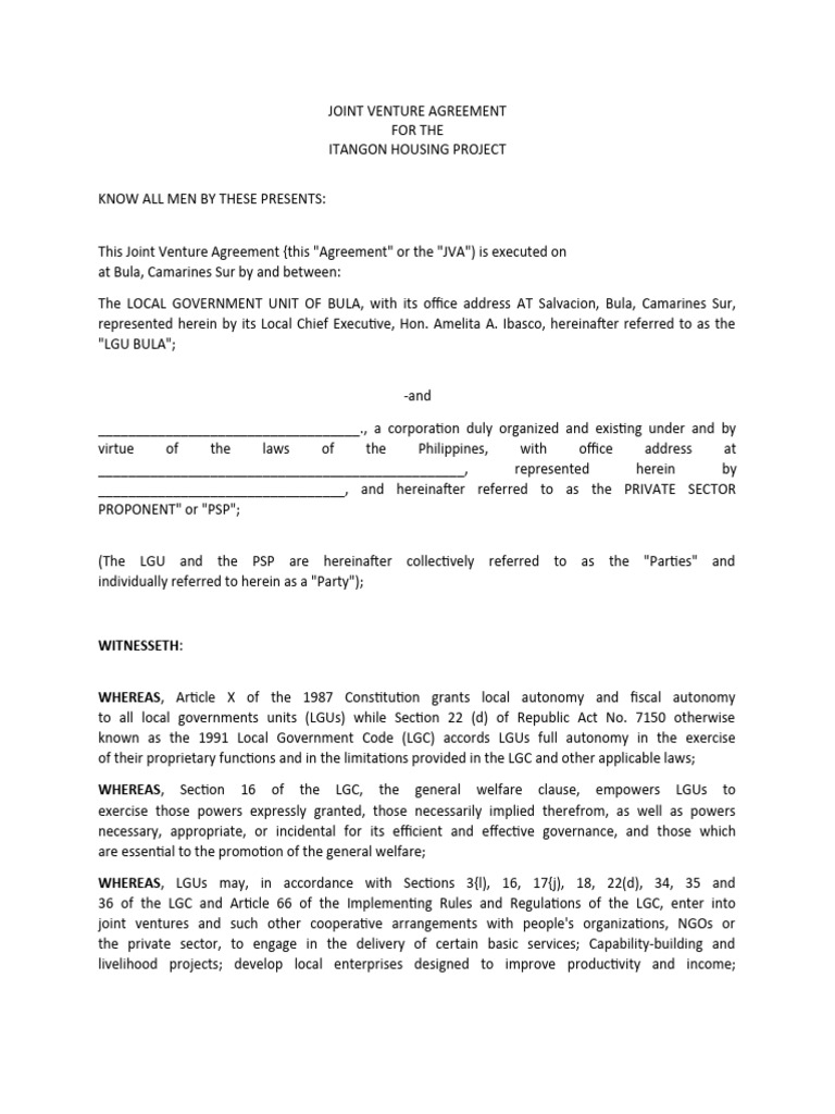 JOINT VENTURE AGREEMENT Sample Draft | PDF | Surety | Insurance