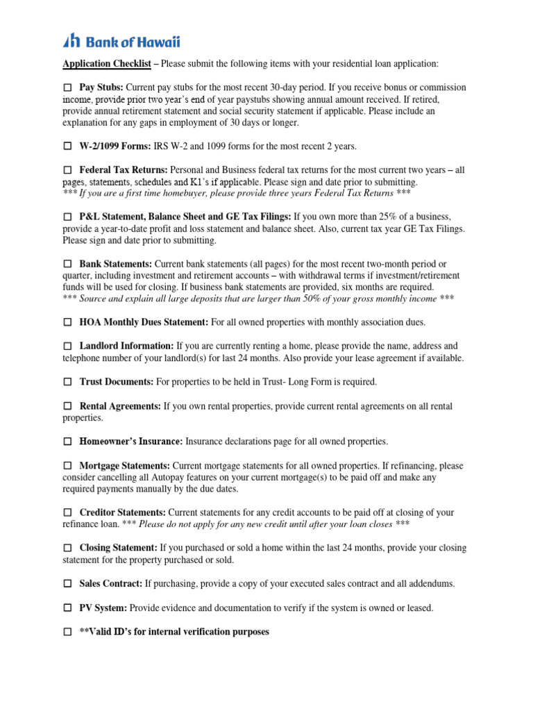 Application Checklist | PDF | Refinancing | Irs Tax Forms