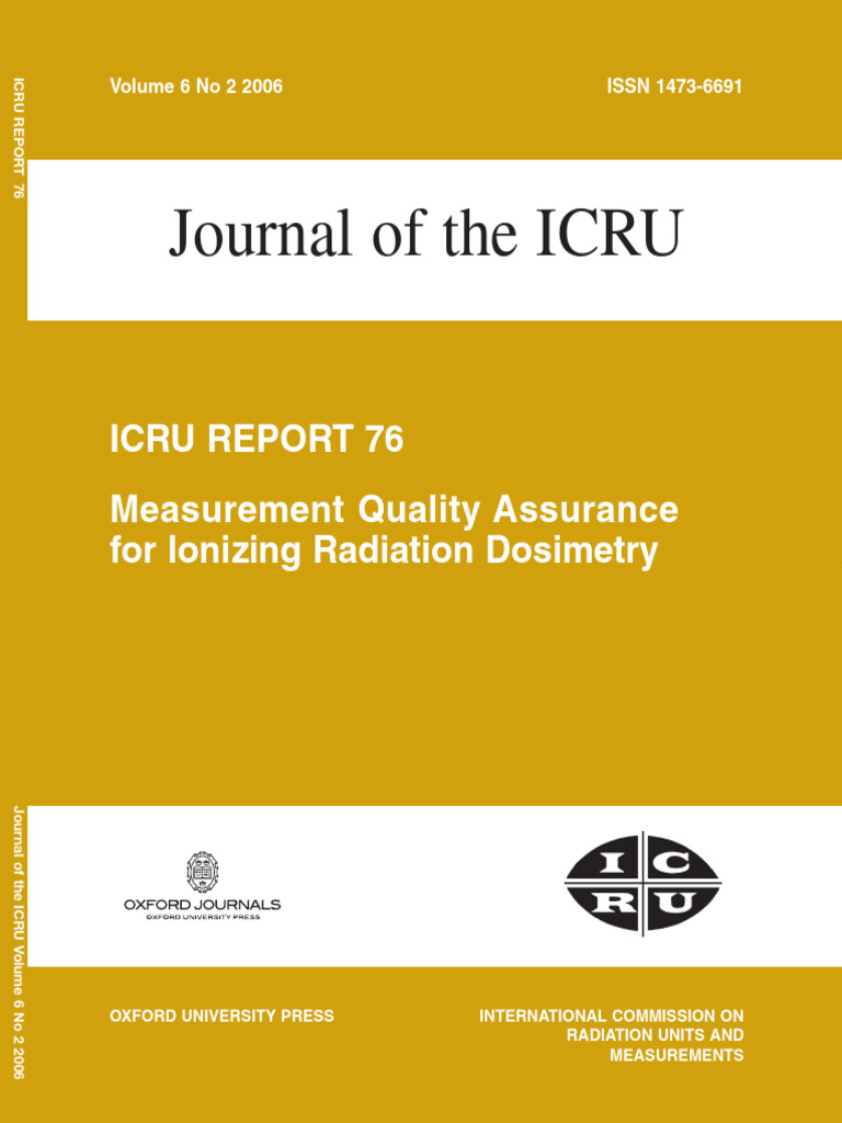ICRU Report 76 Measurement Quality Assurance For Ionizing Radiation ...