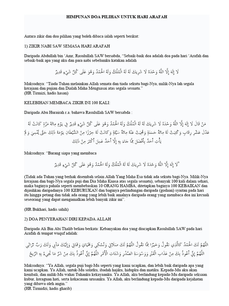 HIMPUNAN DOA PILIHAN UNTUK HARI ARAFAH | PDF