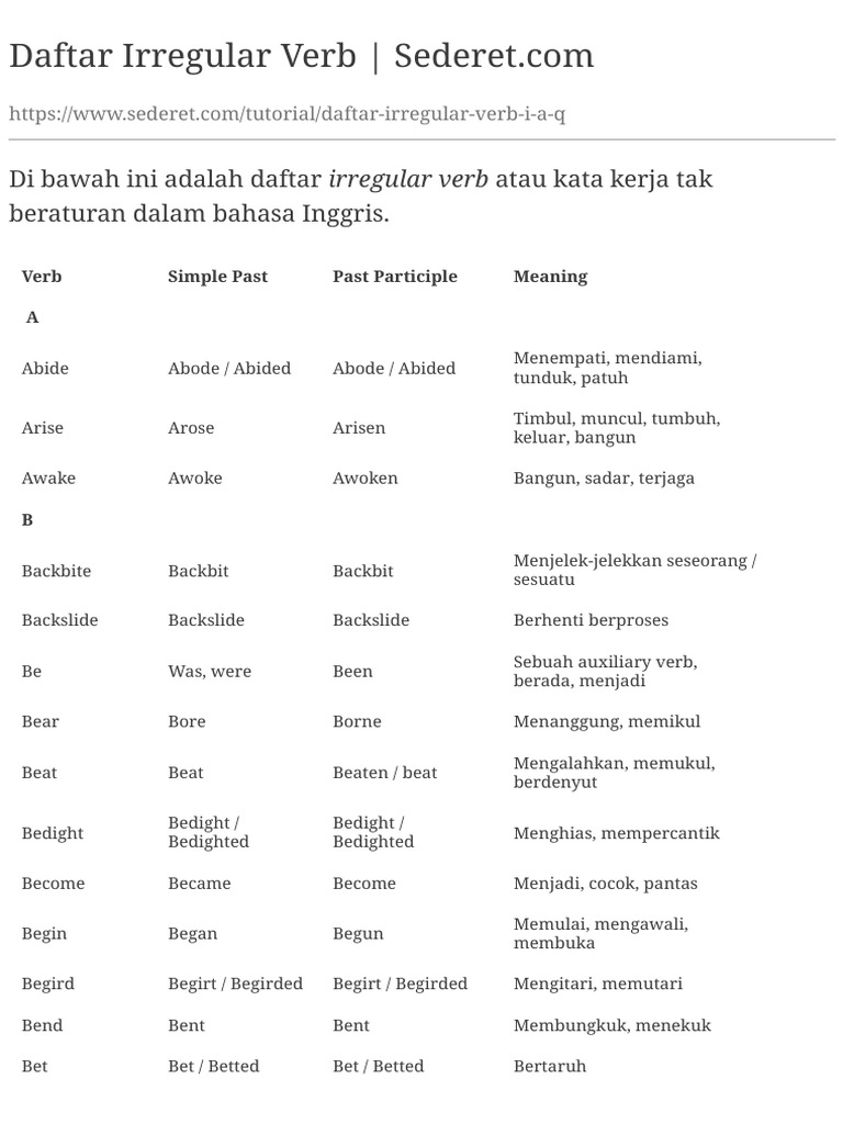 Daftar Irregular Verb | PDF