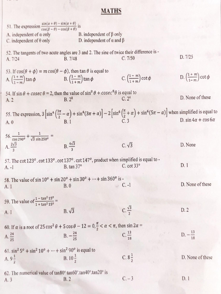 11 Jee Mains Trigonometry Submultiples | PDF