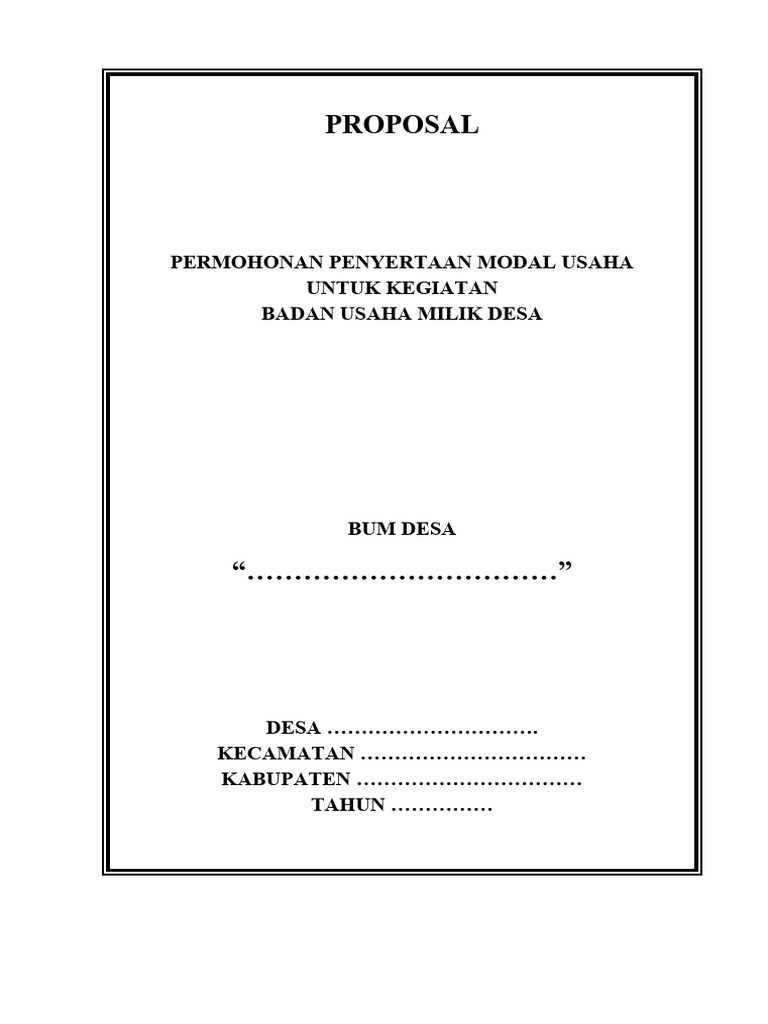 Contoh Proposal Permohonan Penyertaan Modal | PDF