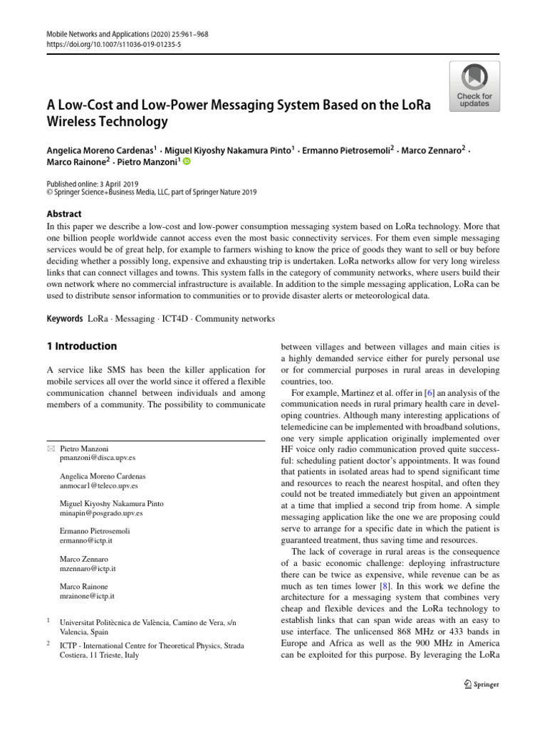 A Low-Cost and Low-Power Messaging System Based On The Lora Wireless ...