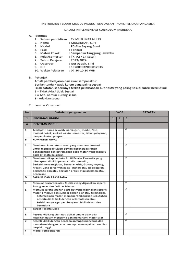 Instrumen Telaah Modul Projek | PDF