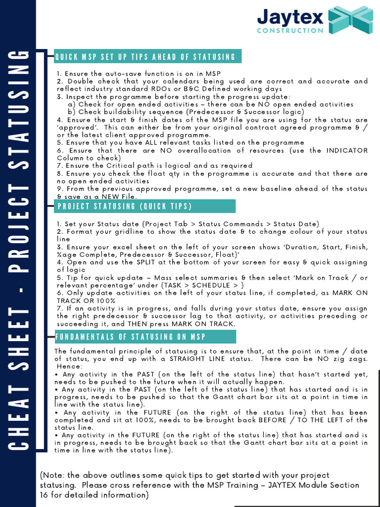 JAYTEX - Project Status Cheat Sheet | PDF | Computing