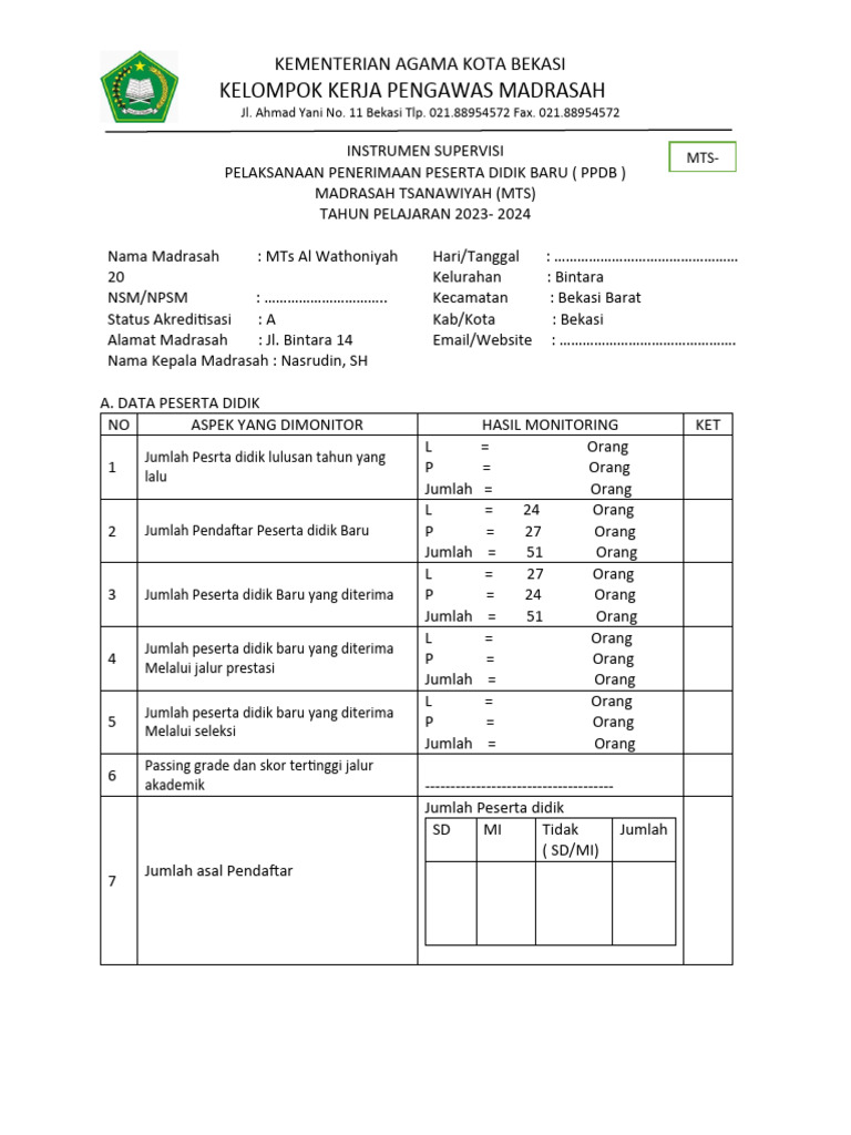 Instrumen PPDB Ambar 2023 | PDF