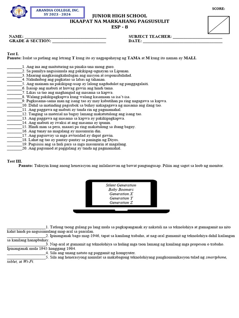ESP 4th Quarter | PDF